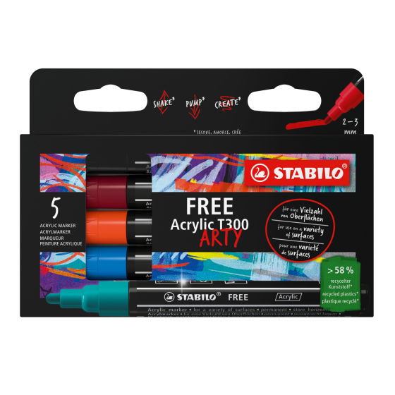 Acrylic marker STABILO FREE Acrylic - pack of 5 colors | STABILO