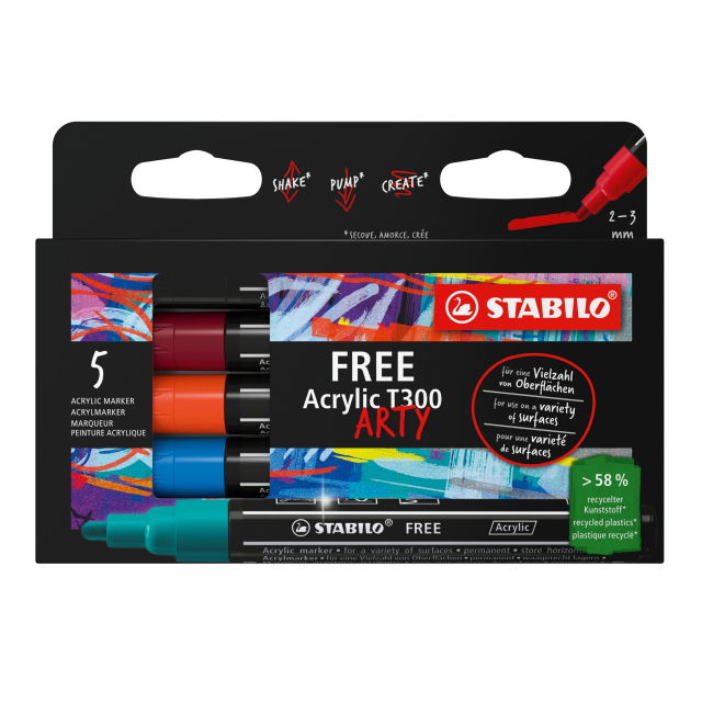 Acrylic marker STABILO FREE Acrylic - pack of 5 colors | STABILO